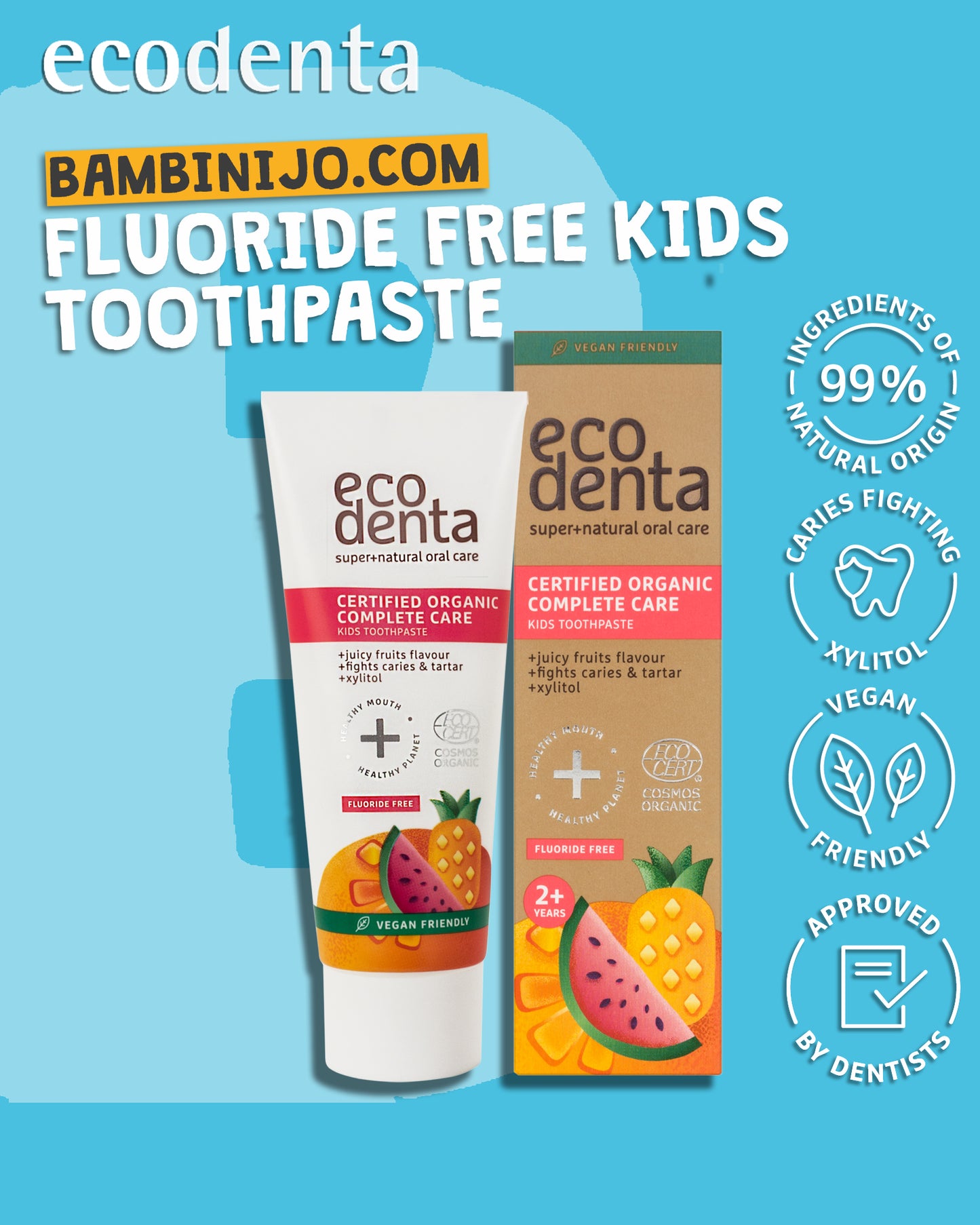 Kids Organic Juicy Fruit Toothpaste | Fluoride Free | 75ml – BambiniJO