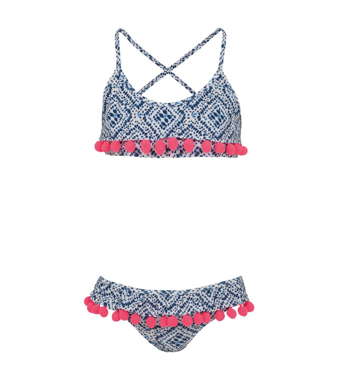 Sunuva - Girls Blue Shibori Pom Pom Frill Bikini | BambiniJO