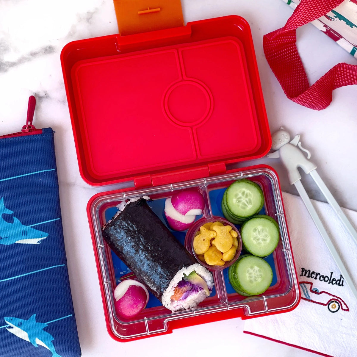 Yumbox - Snack Box | 3 Compartments | Polar Bear | Roar Red | BambiniJO